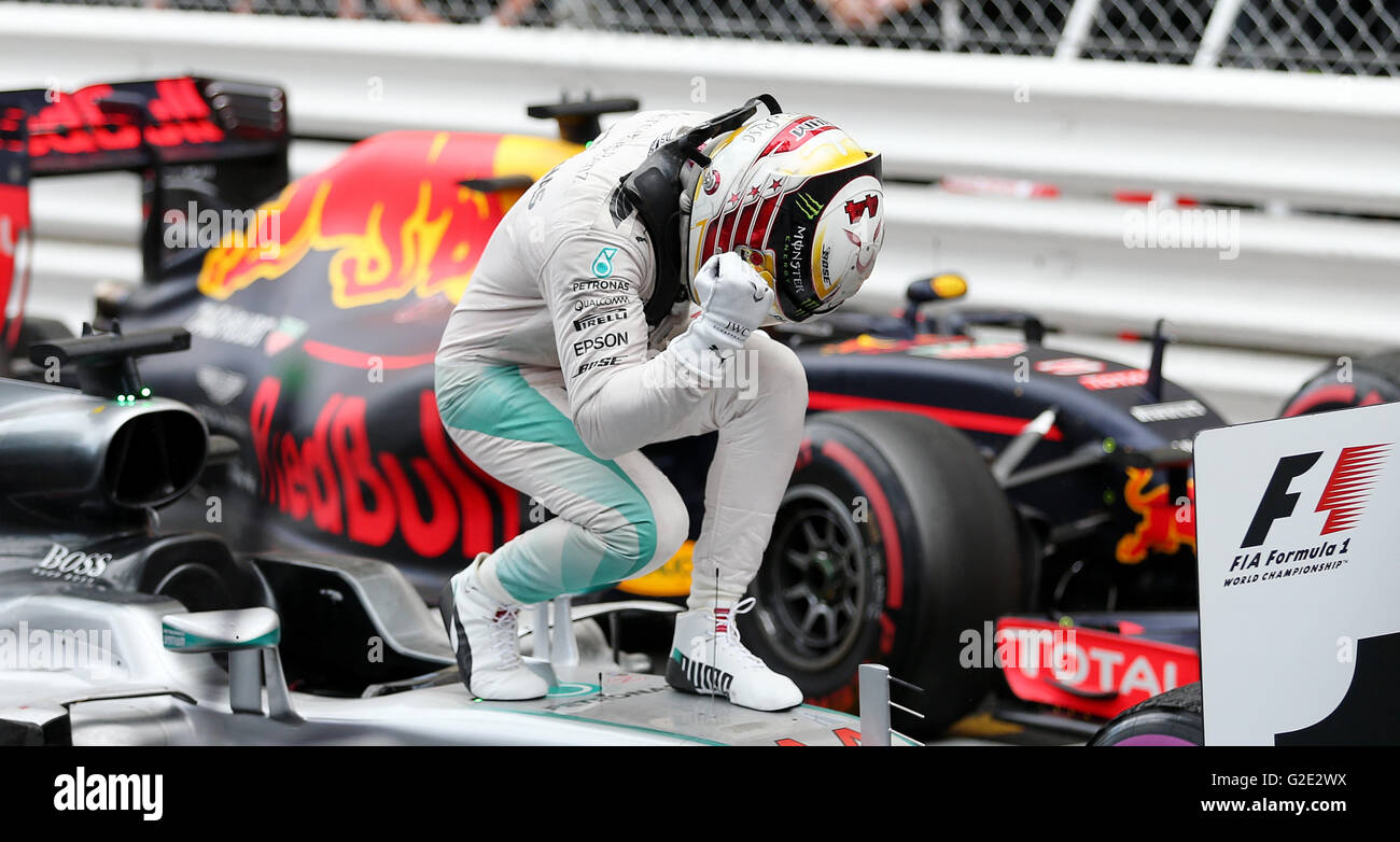 Mercedes Lewis Hamilton celebrates his victory in the 2016 Monaco Grand ...