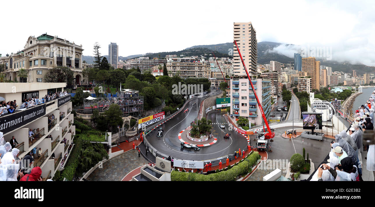 A panoramic view as the safety car leads Red Bull's Daniel Ricciardo ...