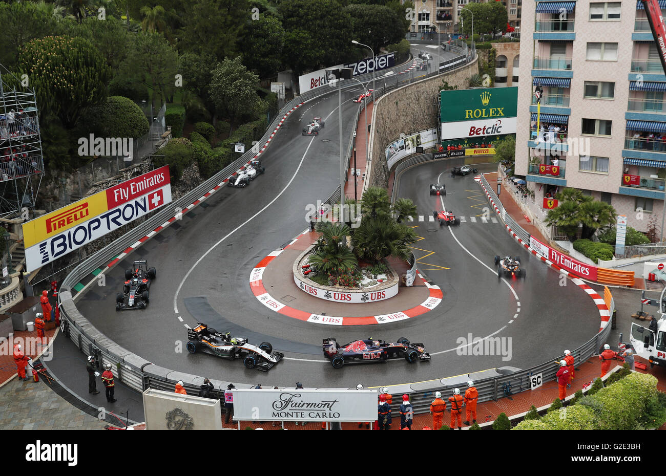 Opening lap in the 2016 Monaco Grand Prix at the Circuit de Monaco ...