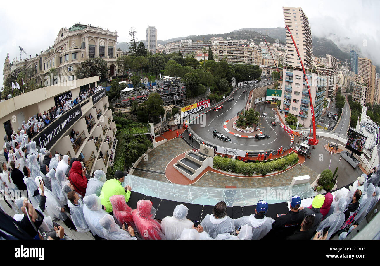 Opening laps in the 2016 Monaco Grand Prix at the Circuit de Monaco ...