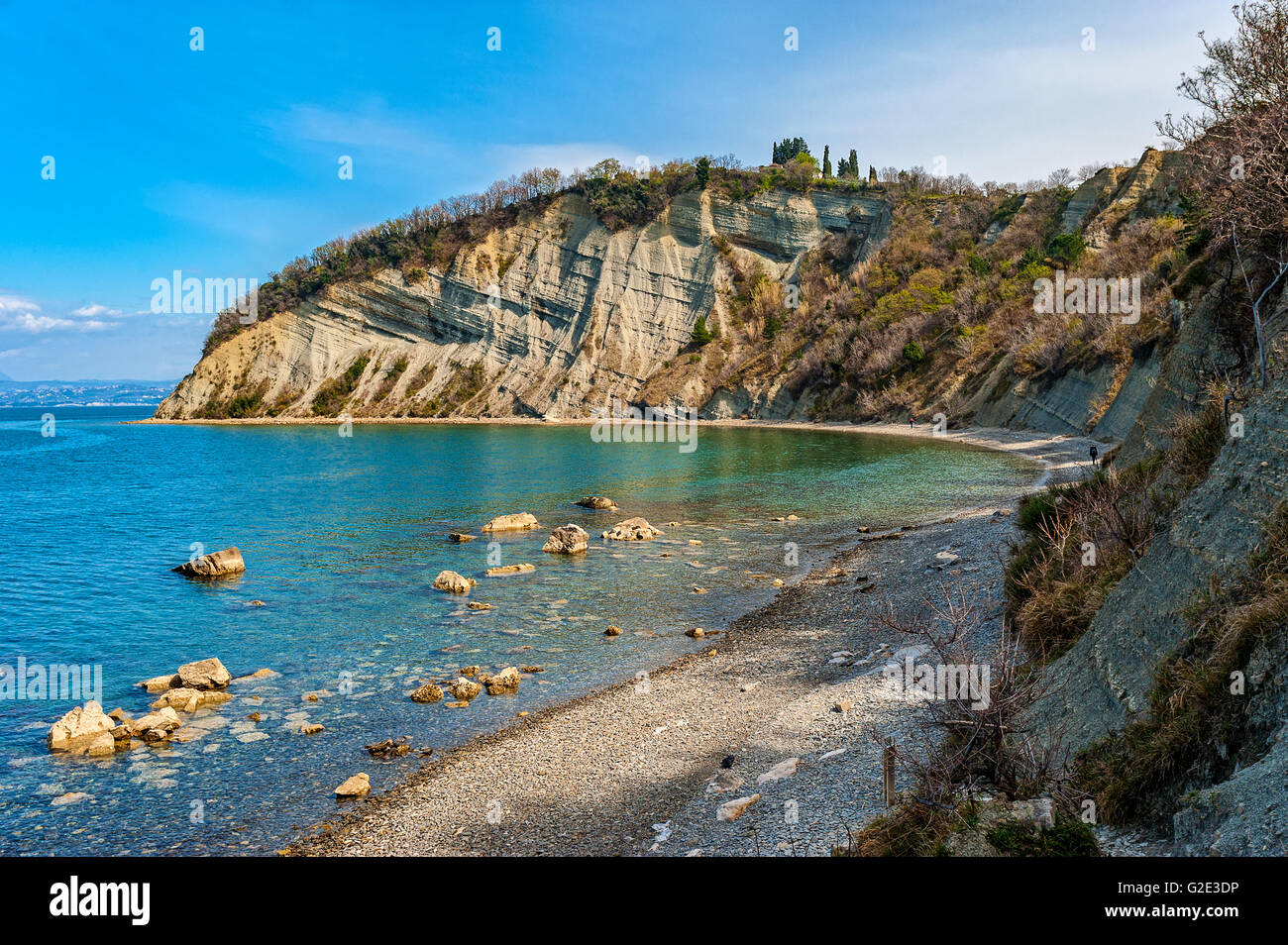 Slovenia Coast and Kras Strunjan Moon Bay or Holy Cross Stock Photo - Alamy