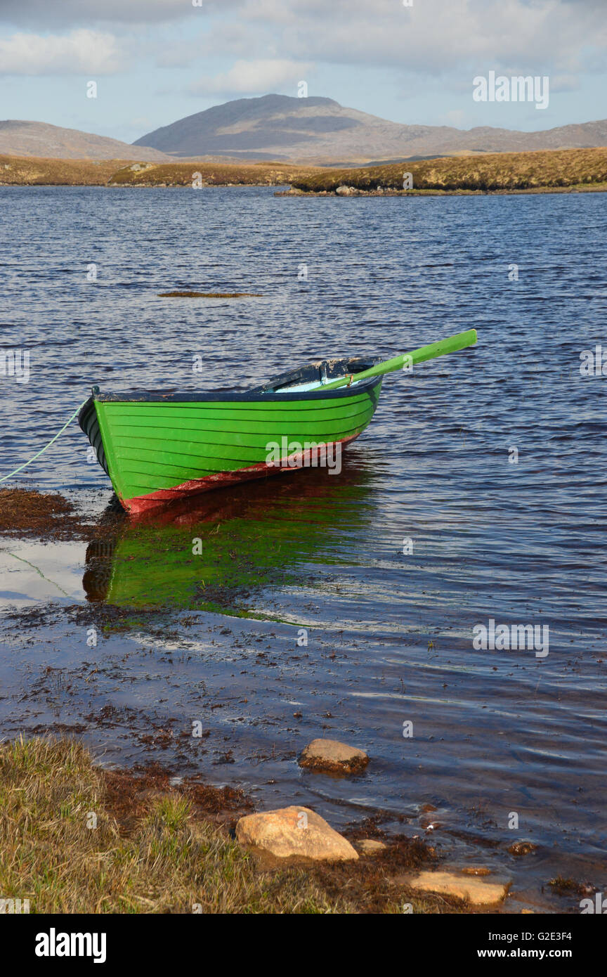 Green Rowing Boat Reflected in Loch Surstabhat on North Harris, Outer ...