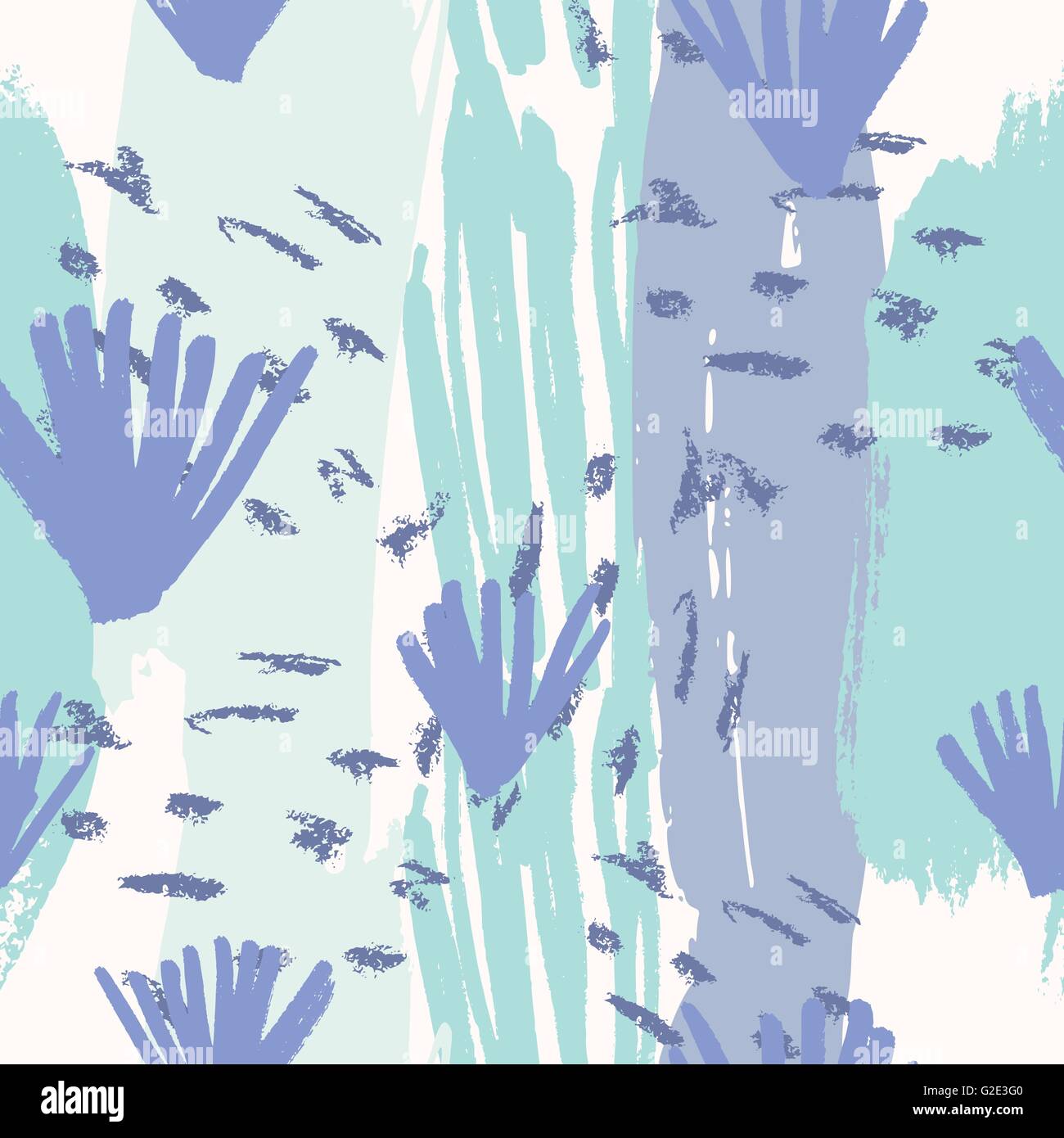 Hand drawn seamless abstract pattern in purple, mint green, blue and ...