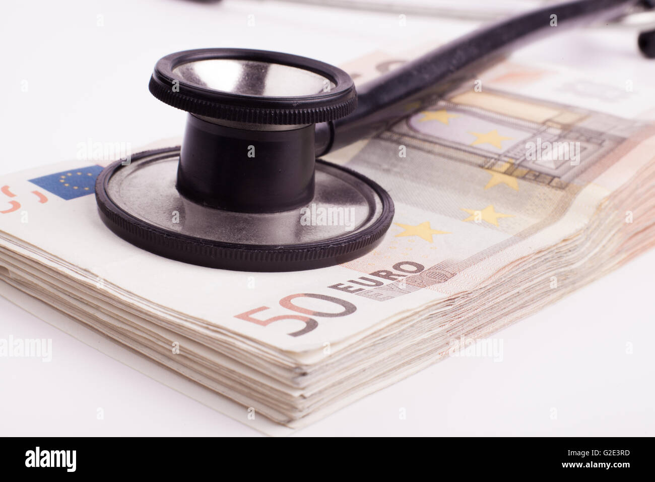 Euro banknote pile with Black stethoscope inked style image Stock Photo ...