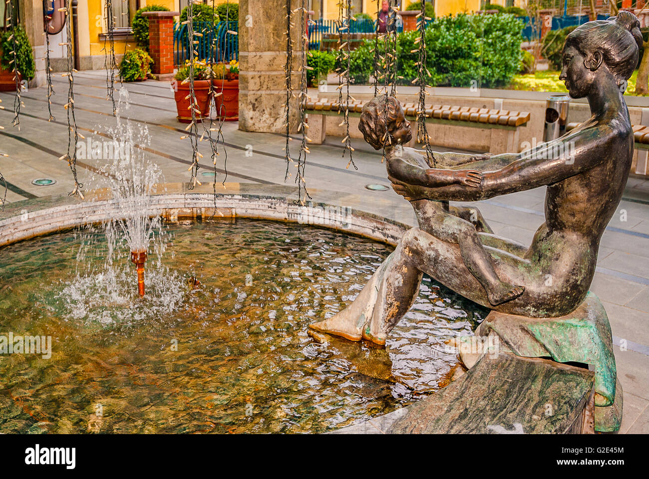 Slovenia Lasko Thermal center fountain Stock Photo - Alamy