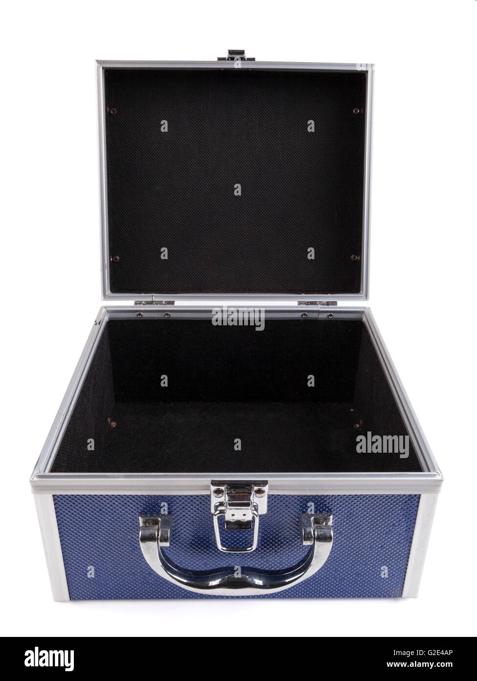 Blue jewelry box with open lid and isolated on white background Stock ...