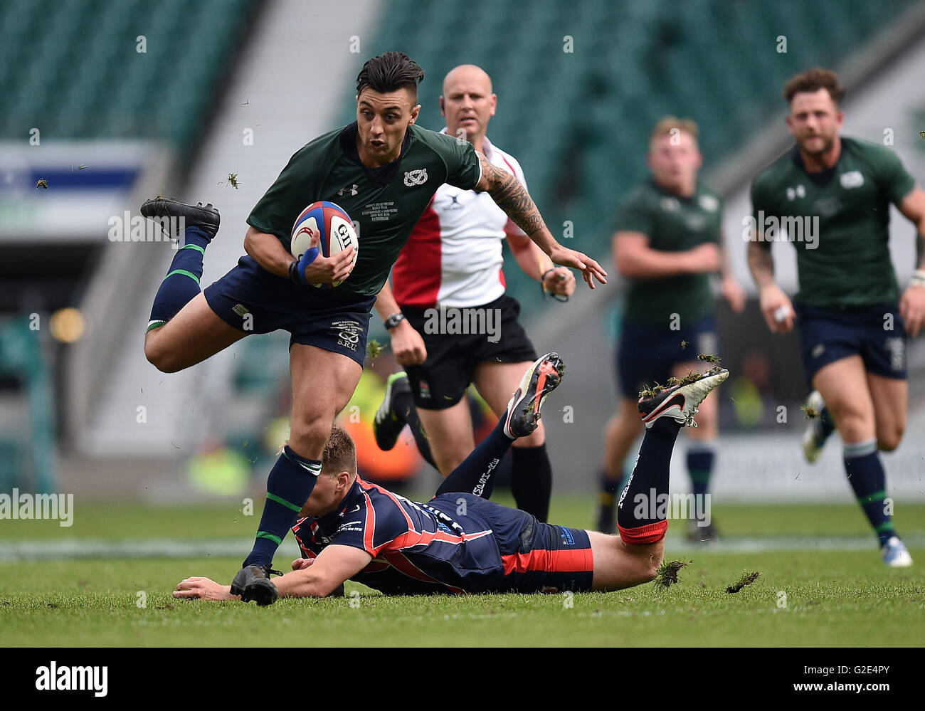 Staffordshire's Lee Brogan gets away from Hampshire's Alex Sutherland ...