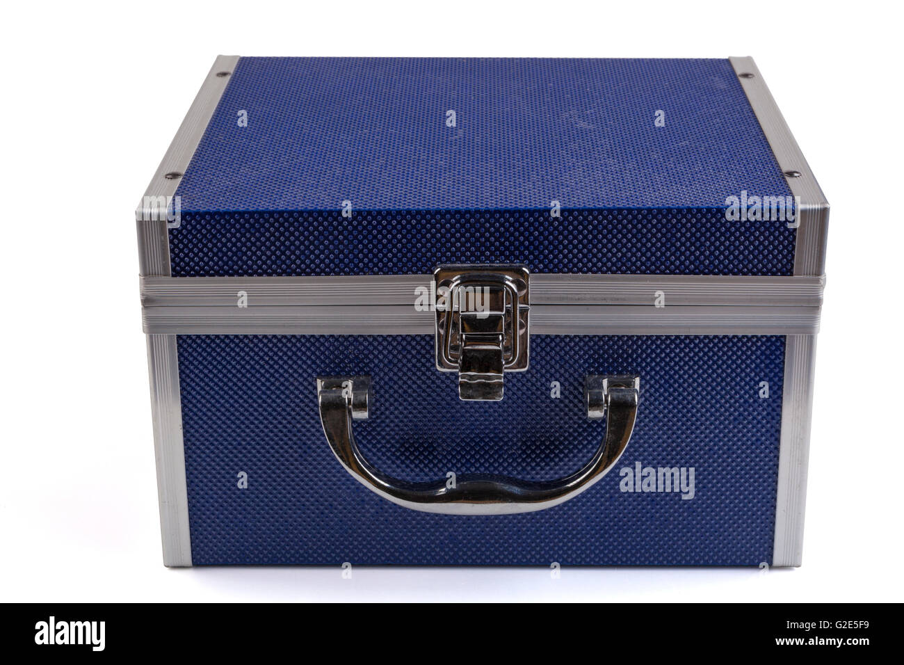 Blue jewelry box closed and isolated on white background Stock Photo ...