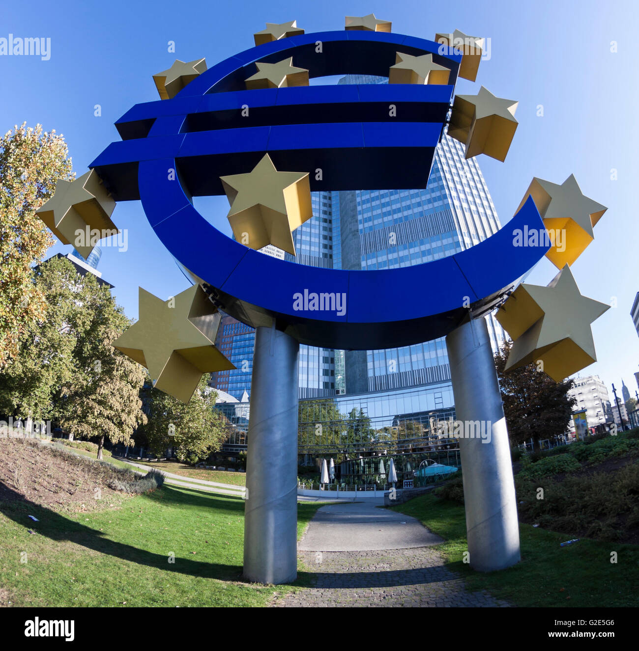 Euro symbol sign in frankfurt germany in mornin light with shadow Stock ...