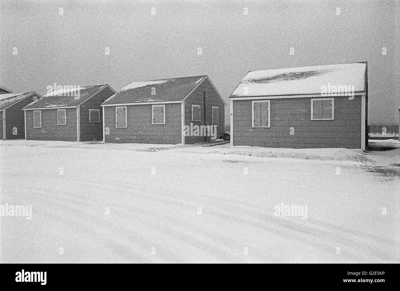 Beach Houses in Snow Stock Photo - Alamy