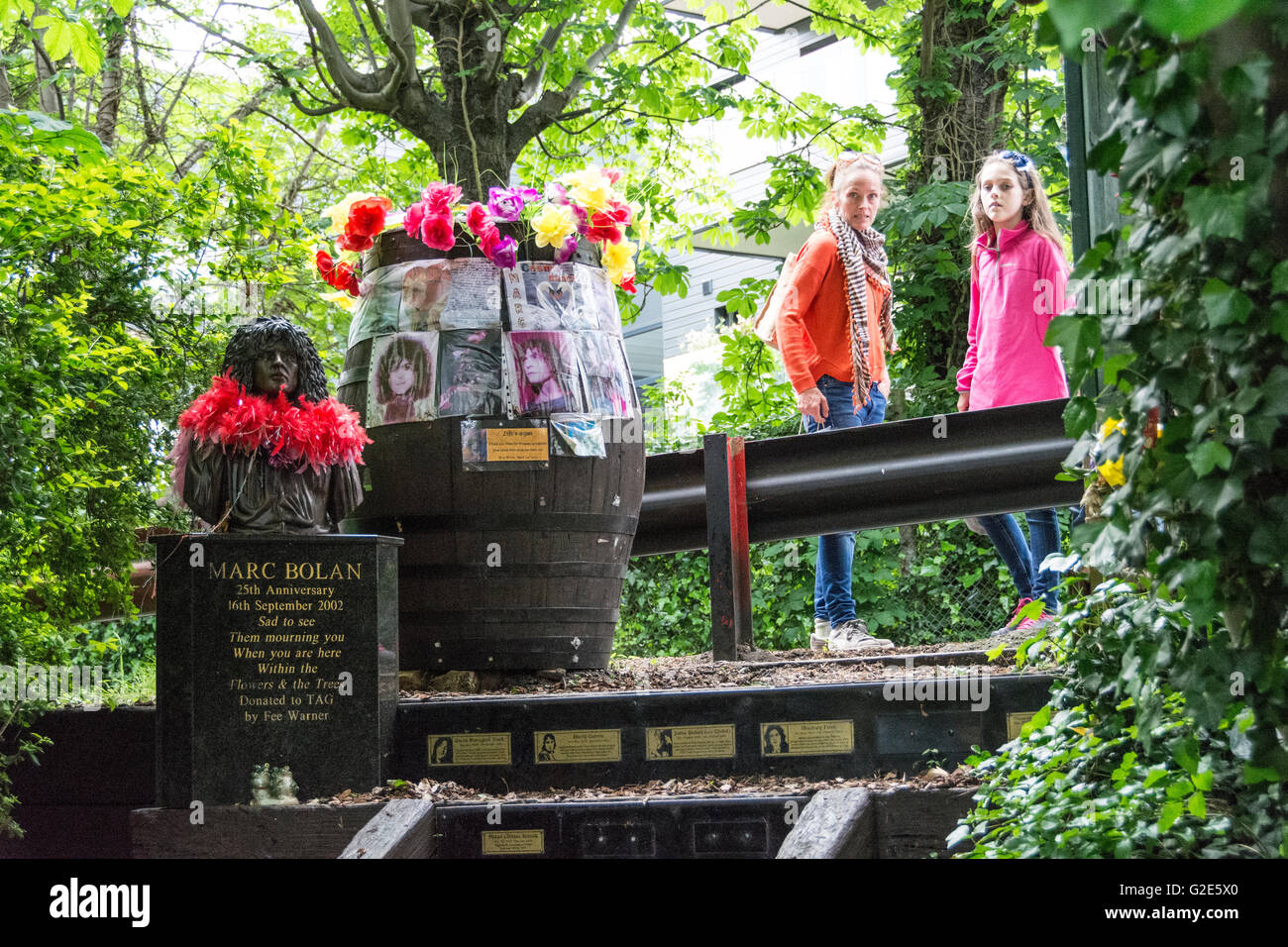 A shrine and memorial to the pop star Marc Bolan on the spot where he ...