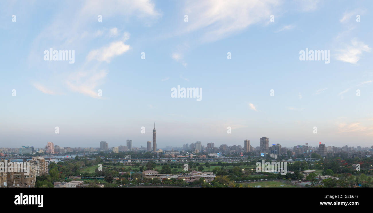 Cairo, Egypt - May 22, 2016: Central Cairo skyline at dusk, the Nile ...