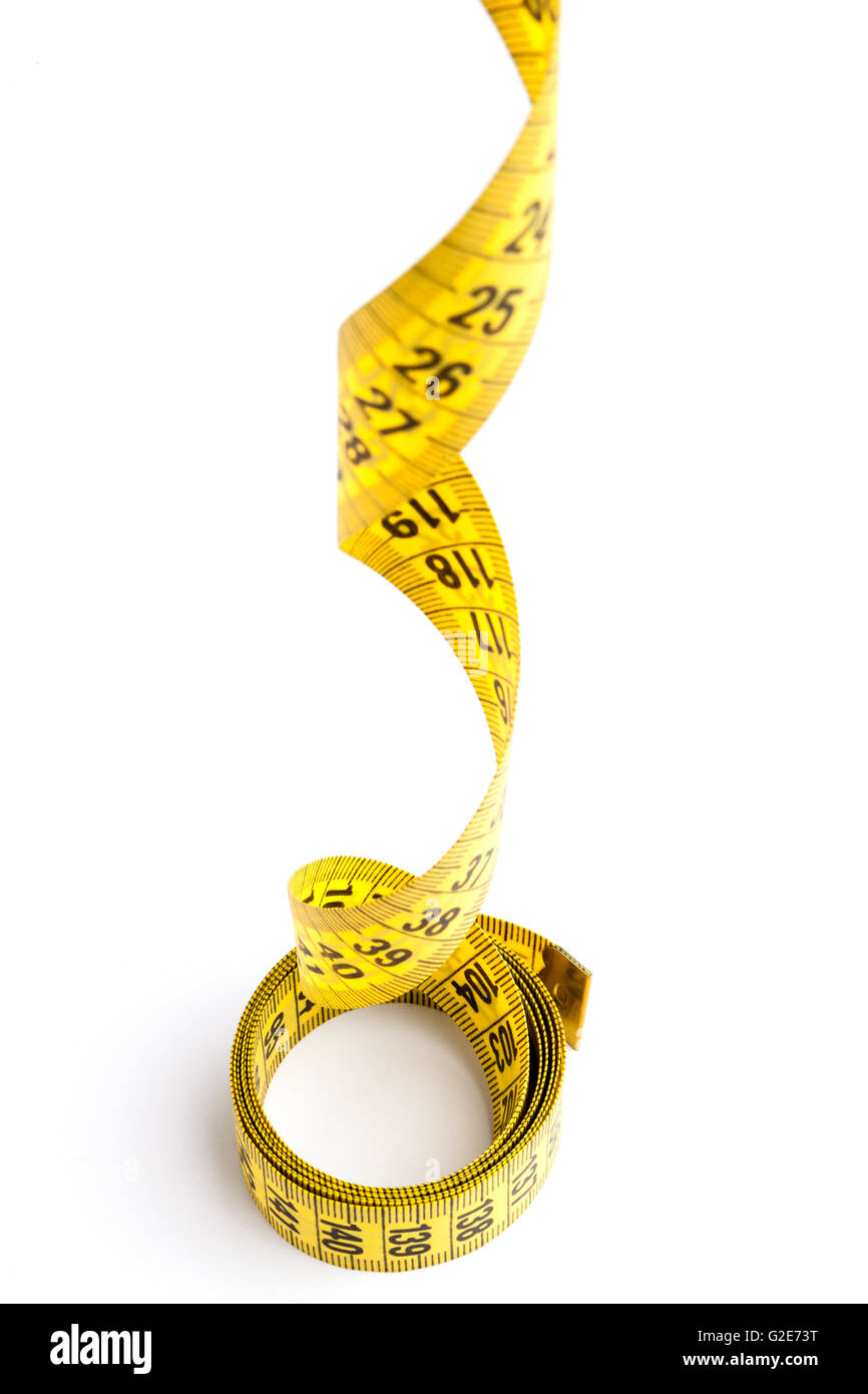 Yellow measuring tape close-up isolated on white background Stock Photo ...