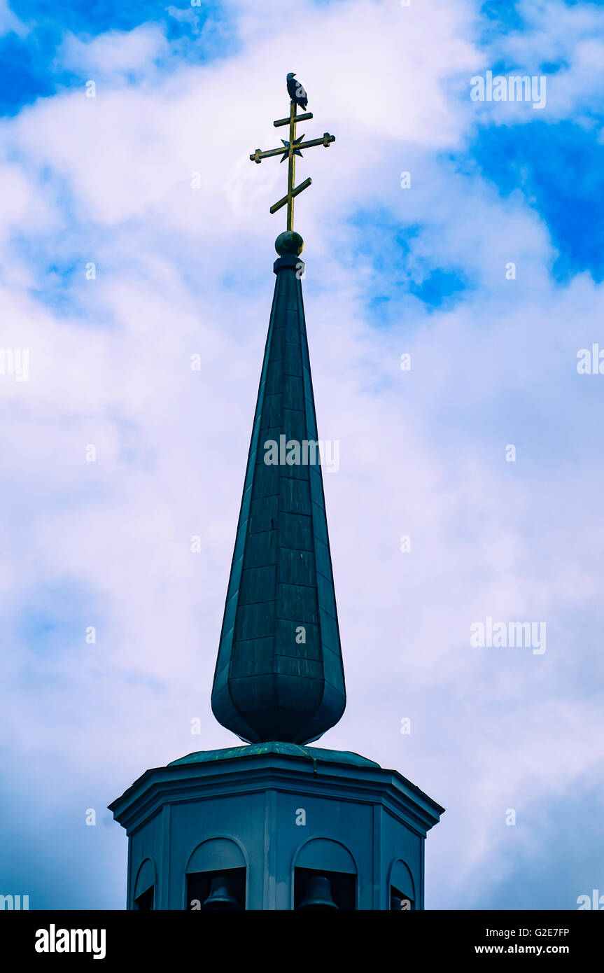 Sitka, Alaska. bald eagles on cross spires of St. Matthew Russian ...