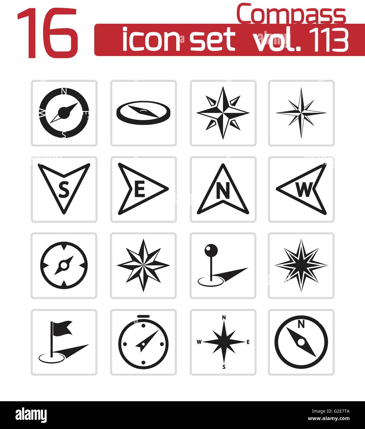 Vector black compass icons set on white background Stock Vector Image ...