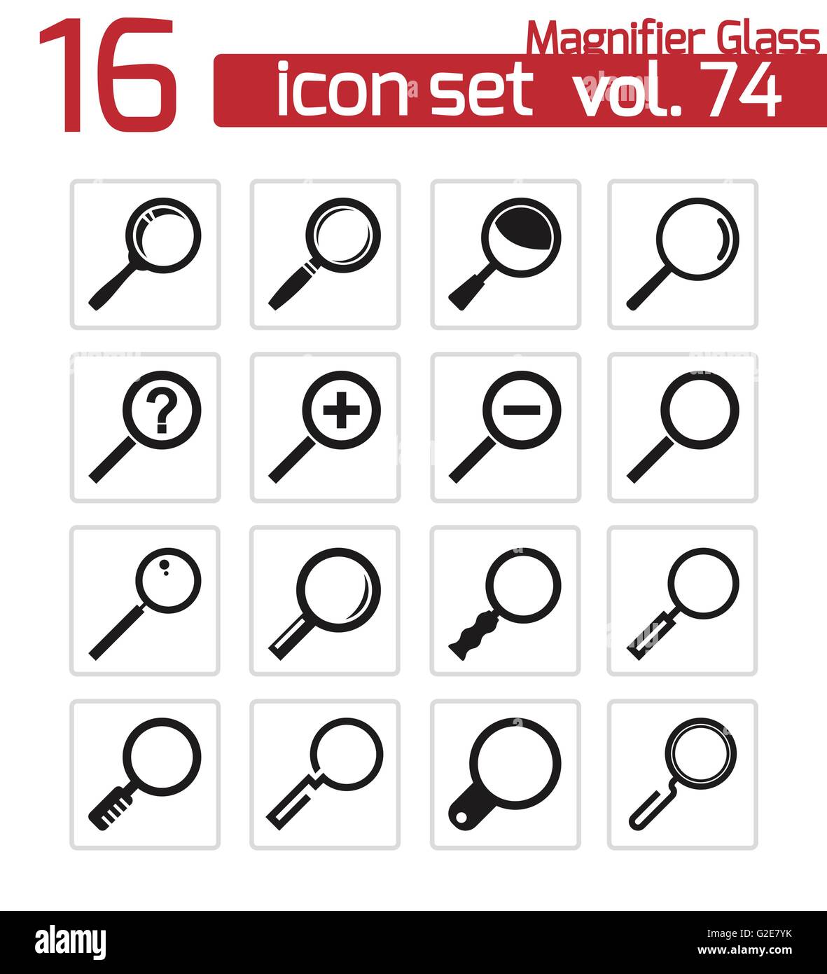 Vector black magnifying glass icons set on white background Stock ...