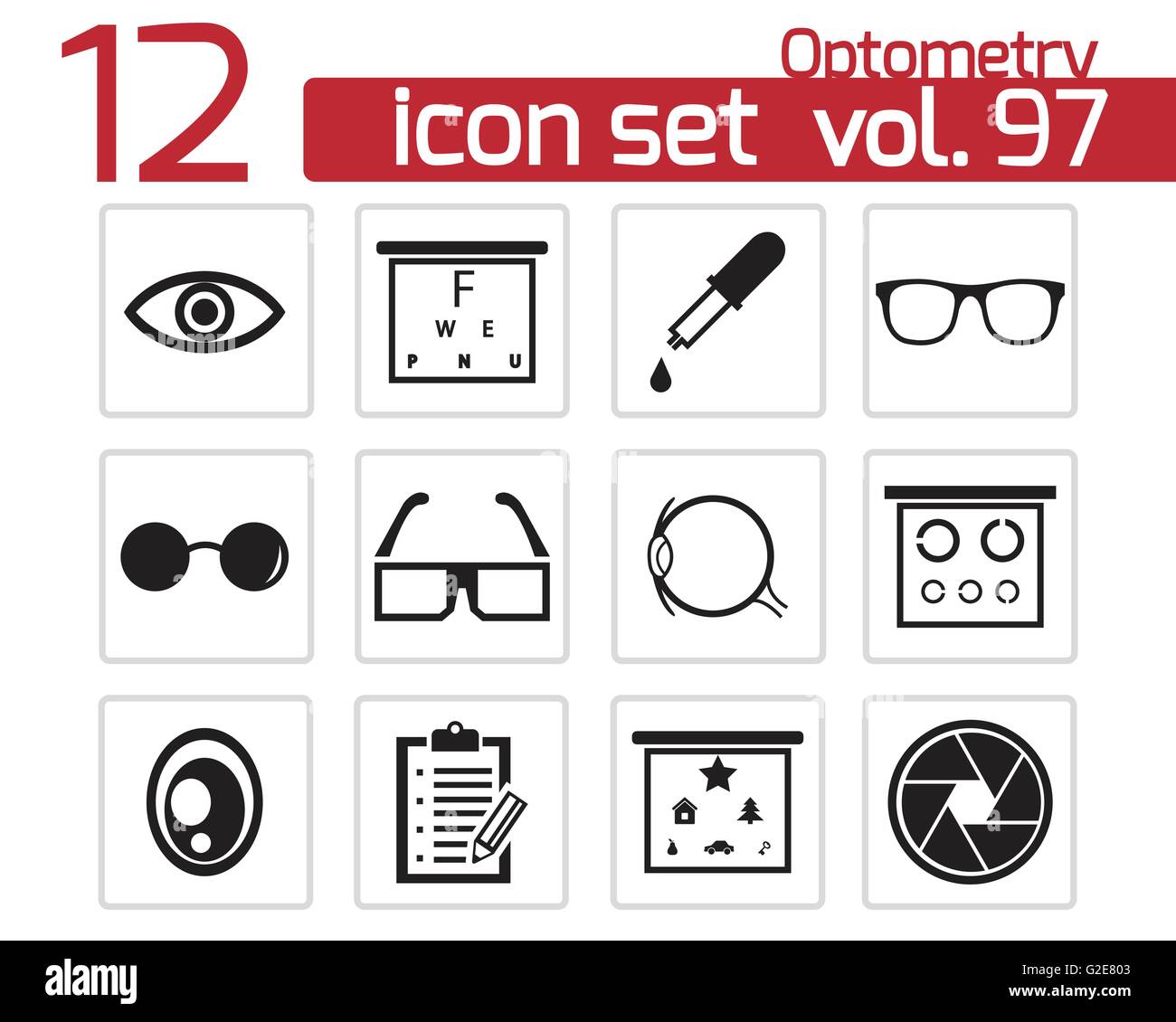 Vector black optometry icons set on white background Stock Vector Image ...