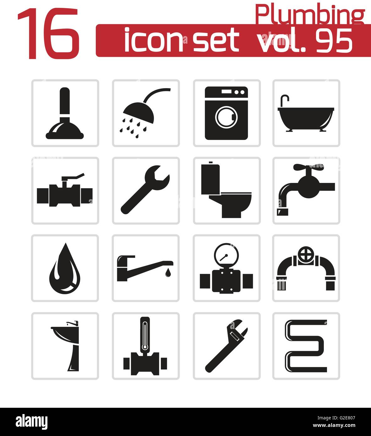 Vector black plumbing icons set on white background Stock Vector Image ...