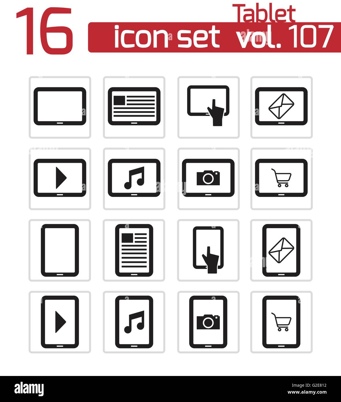 Vector black tablet icons set on white background Stock Vector Image ...