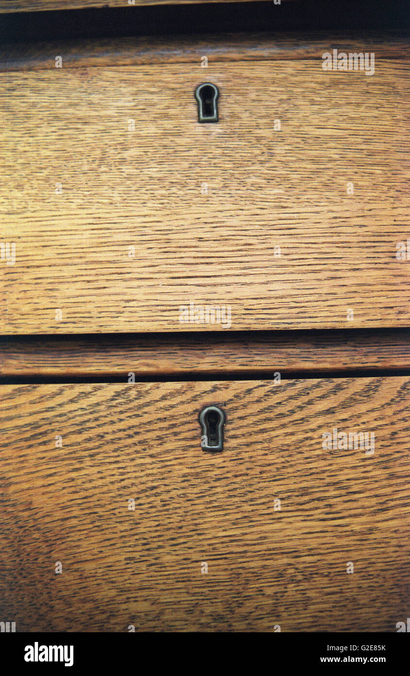 Two Wooden Drawers with Key Holes Stock Photo - Alamy