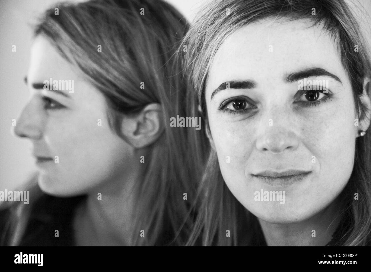 Woman's Portrait with Reflection in Mirror Stock Photo - Alamy