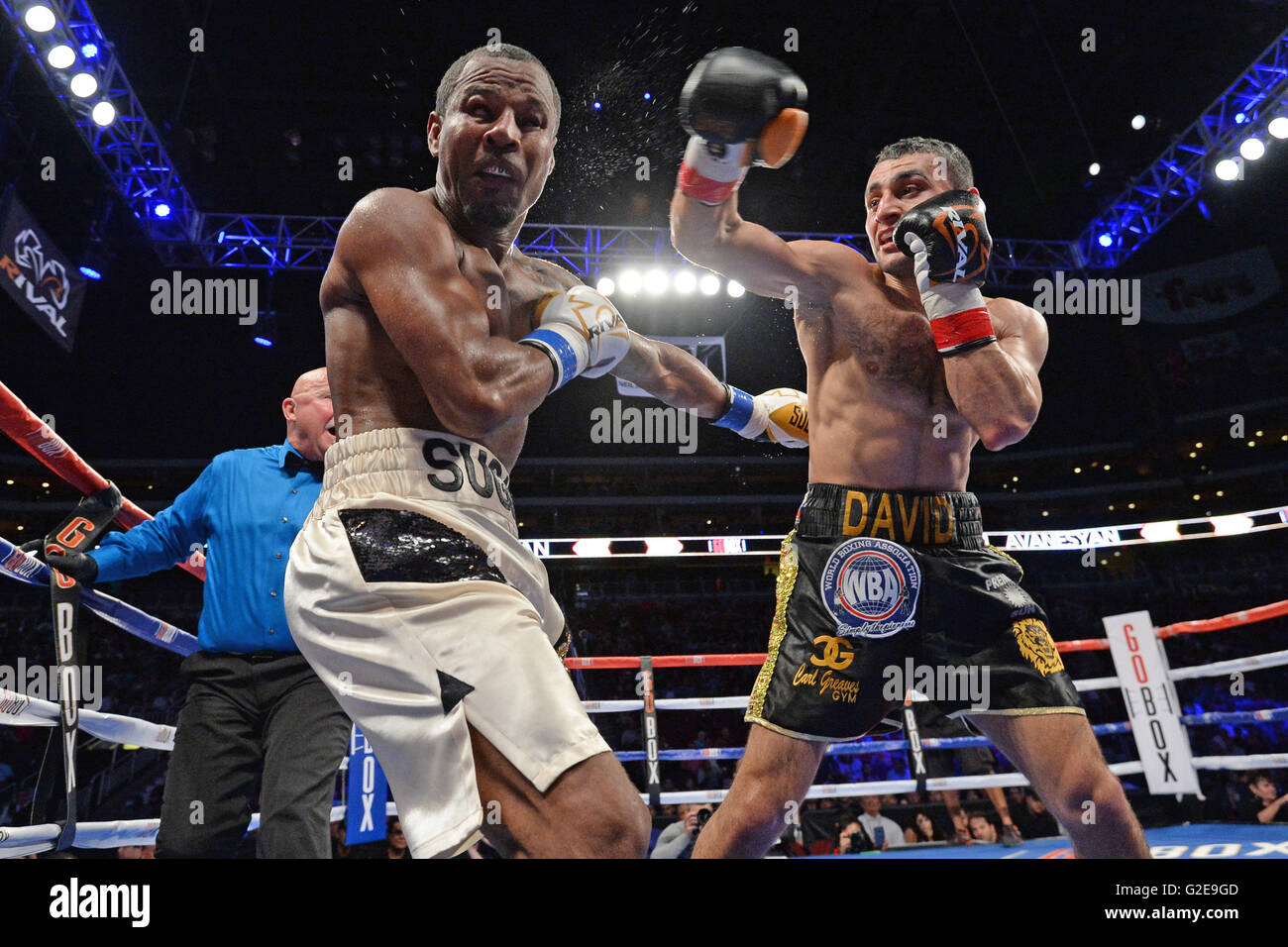 May 28, 2016; David Avanesyan (black/gold trunks) and Shane Mosley ...