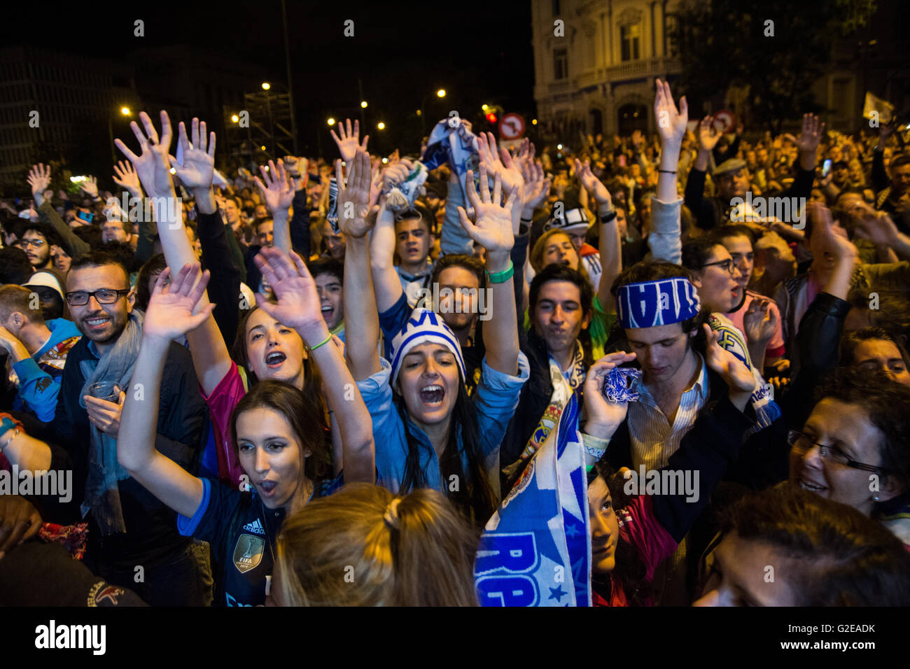 Real Madrid fans celebrating the 11th Champions League title. (Photo by ...