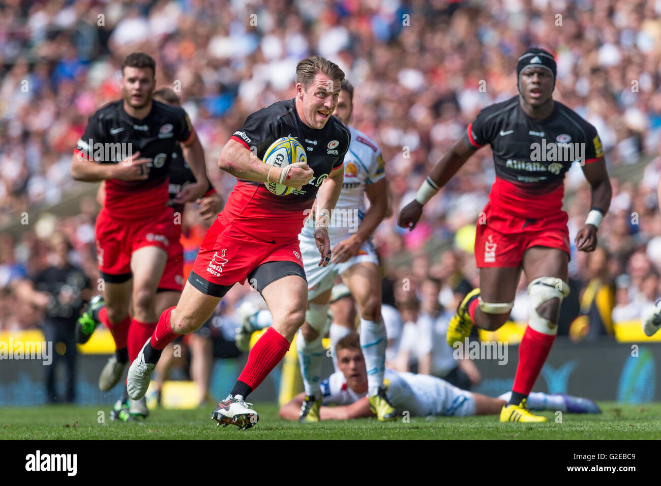 London, UK. 28th May, 2016. Chris Wyles of Saracens in action during ...