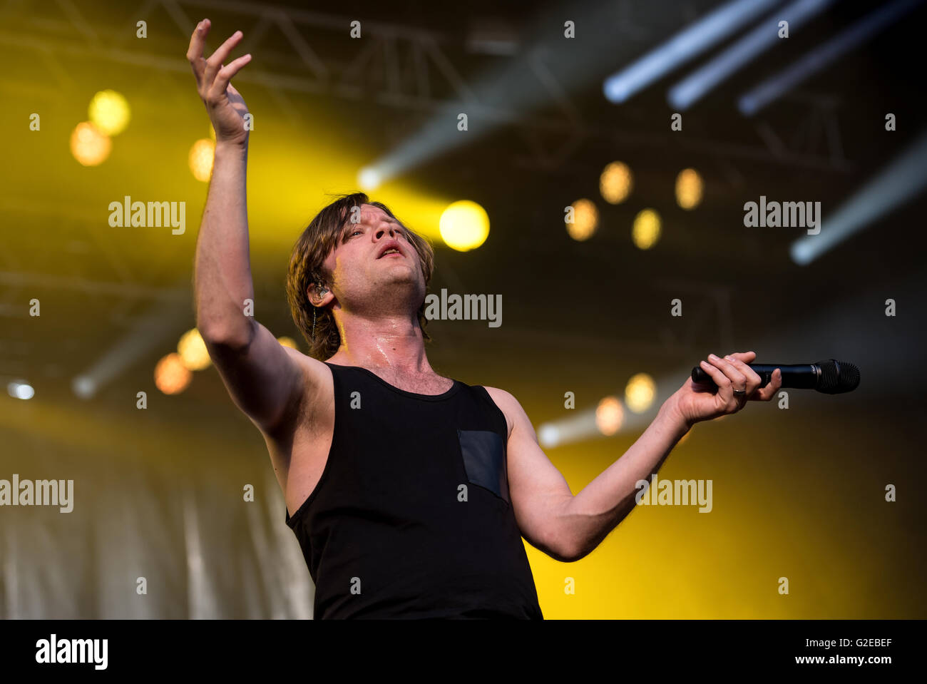 Bjoern Dixgard, singer of the band 'Mando Diao', performing at the ...