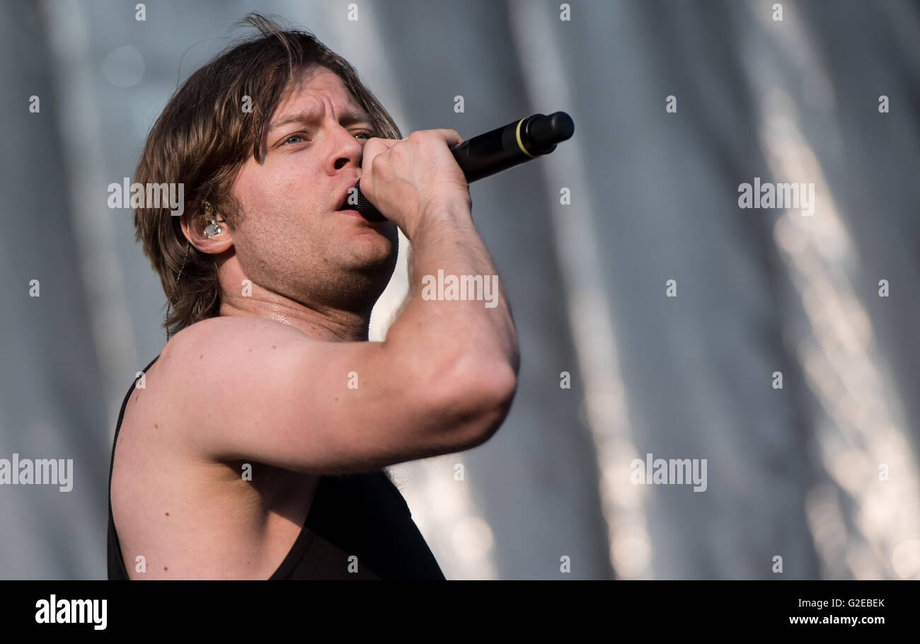 Bjoern Dixgard, singer of the band 'Mando Diao', performing at the ...