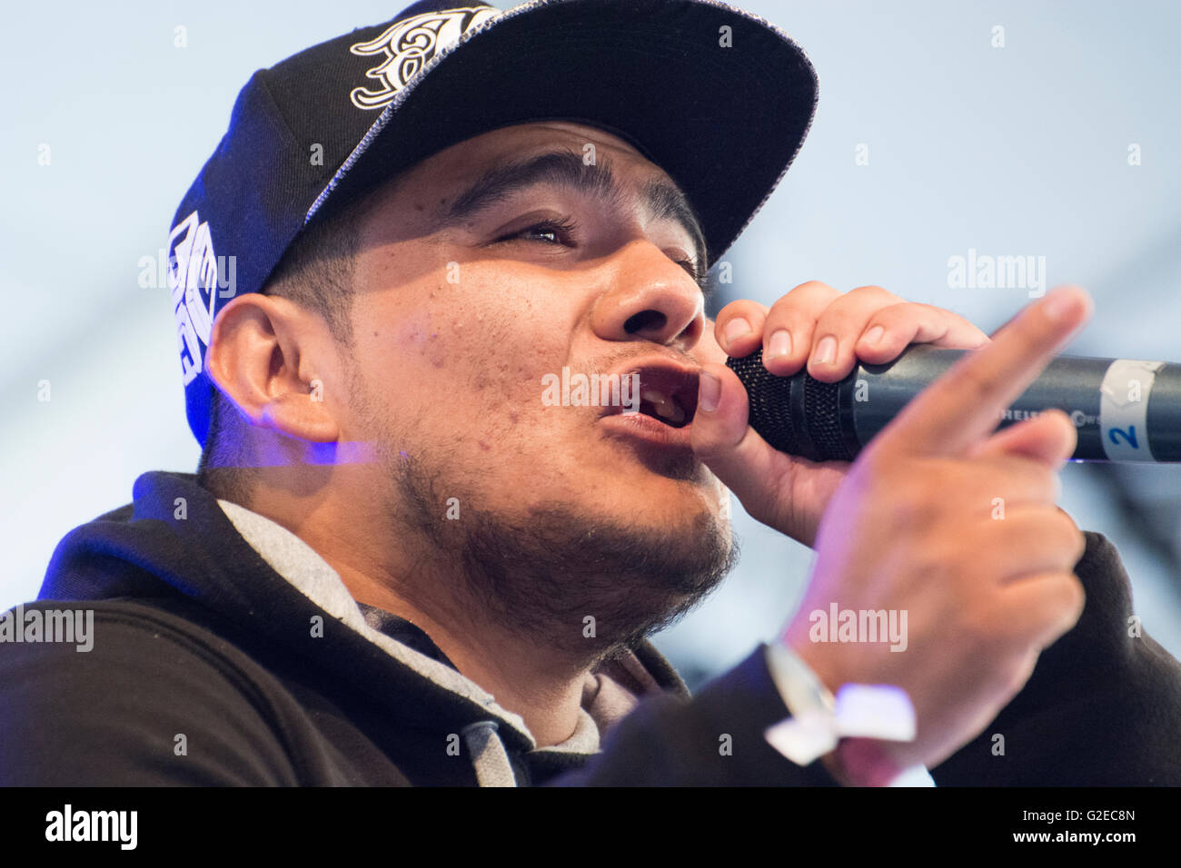 Leon, Spain. 29th May, 2016. Mexican MC 'Aczino' sings during the ...