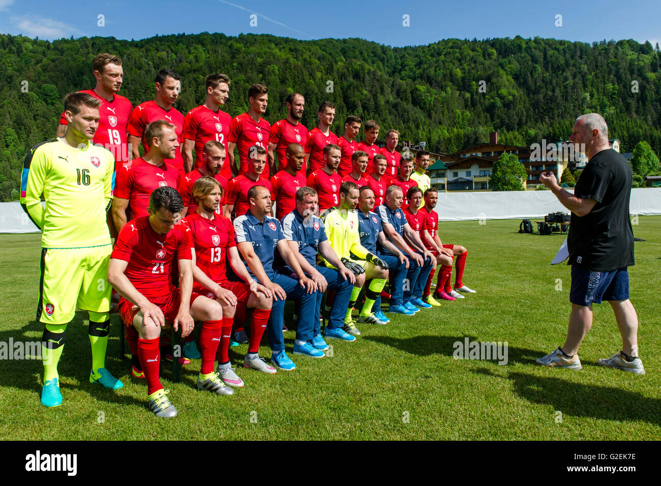 Czech national soccer team players posing for the photographers during ...