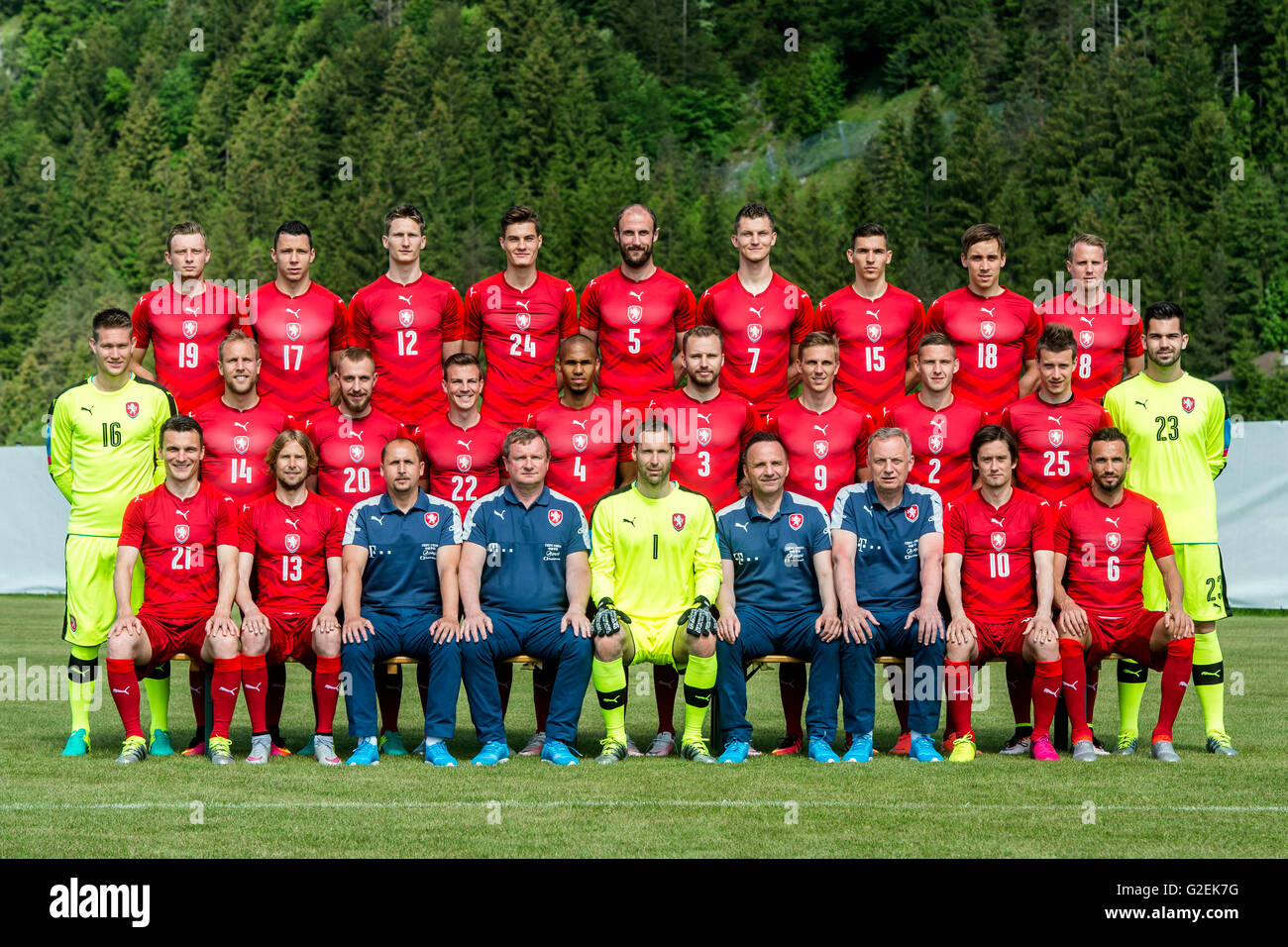 Czech national soccer team players posing for the photographers during ...