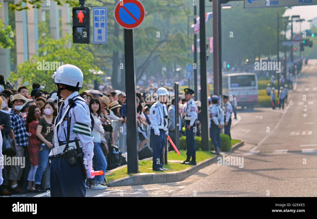 May 27, 2016 - Hiroshima, Japan - Japanese Police guard the area near ...