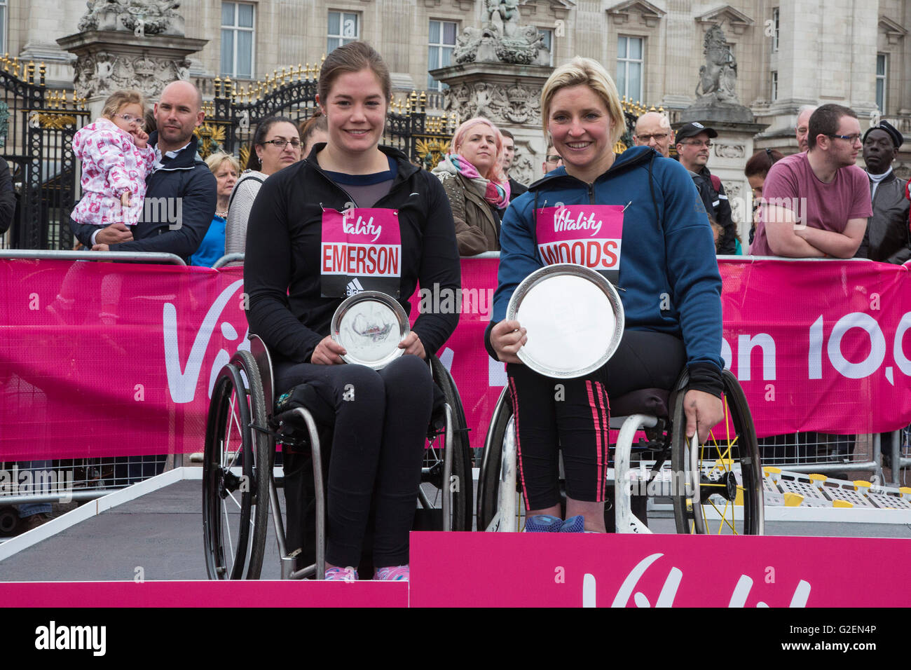 London, UK. 30 May 2016. Wheelchair podium with Nikki Emerson (2nd) and ...