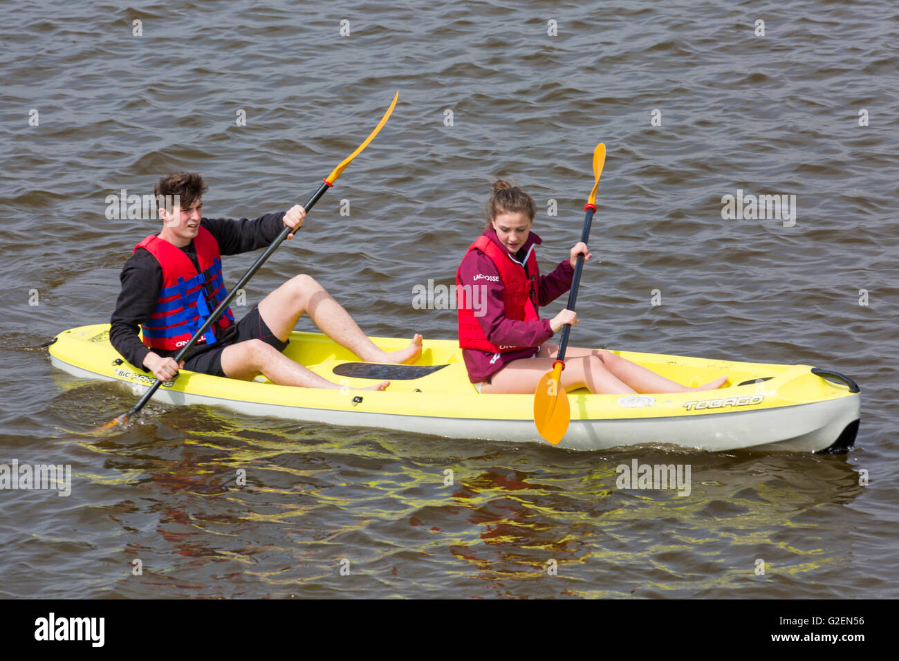 Bournemouth, Dorset, UK 30 May 2016. Kayakers in the sea at Boscombe on ...