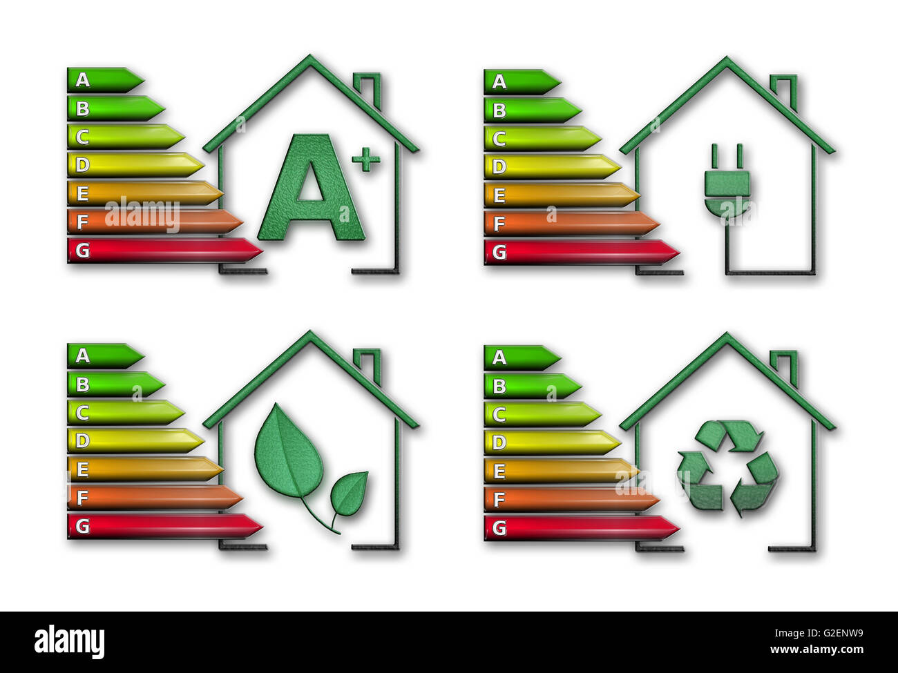 four graphical representations of energy efficiency Stock Photo - Alamy