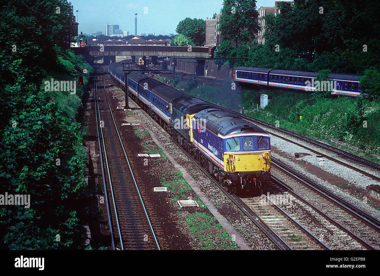 A pair of Class 33 diesel locomotives numbers 33114 and 33102 double ...