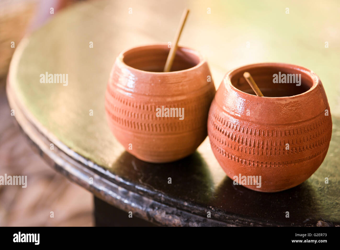 Horizontal close up view of Canchanchara cocktails in Trinidad, Cuba ...