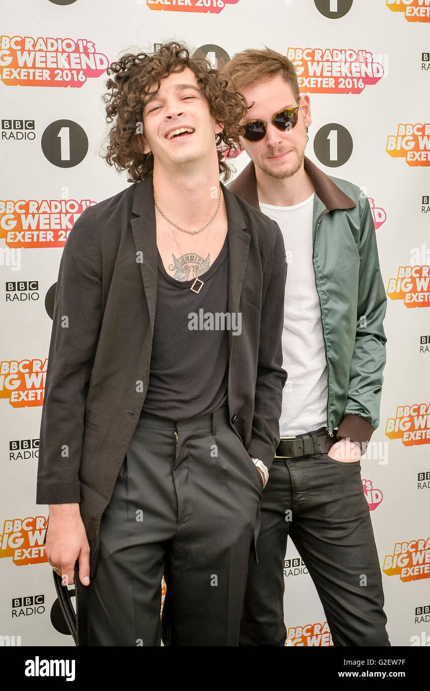Matthew Healy( left) and Adam Hann back stage during BBC Radio 1's Big ...