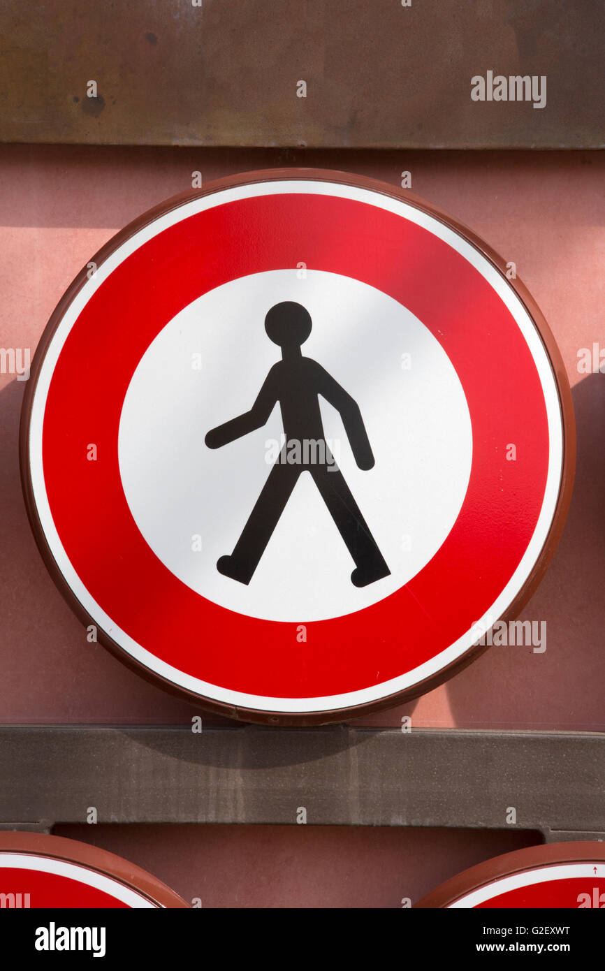 Red and White Pedestrian Warning Sign Stock Photo - Alamy