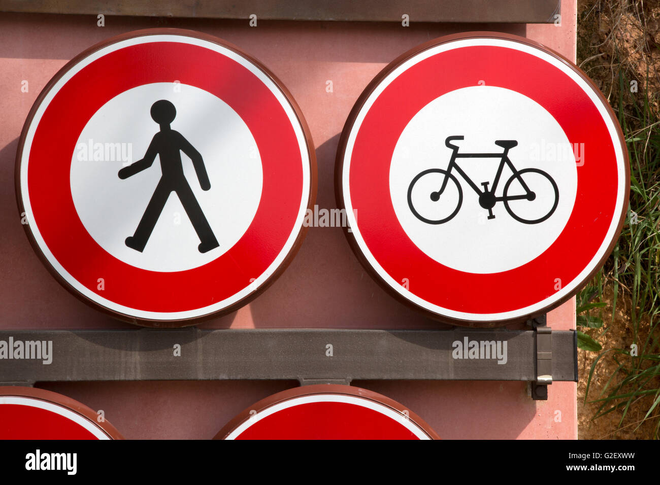 Red and White Pedestrian and Bike Prohibition Traffic Sign Stock Photo ...