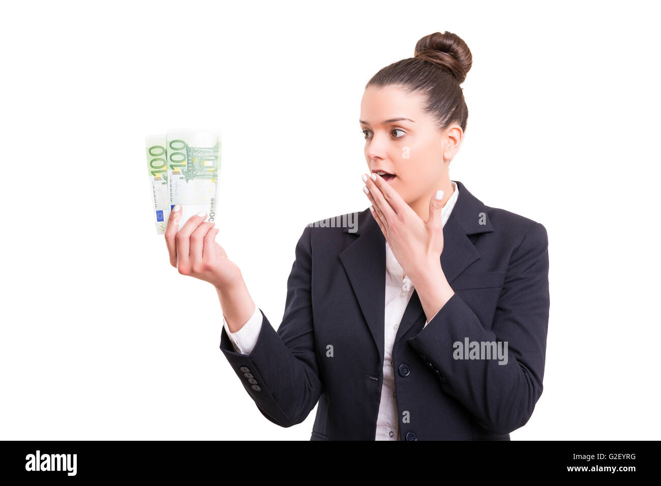 Successful business woman showing some banknotes Stock Photo - Alamy