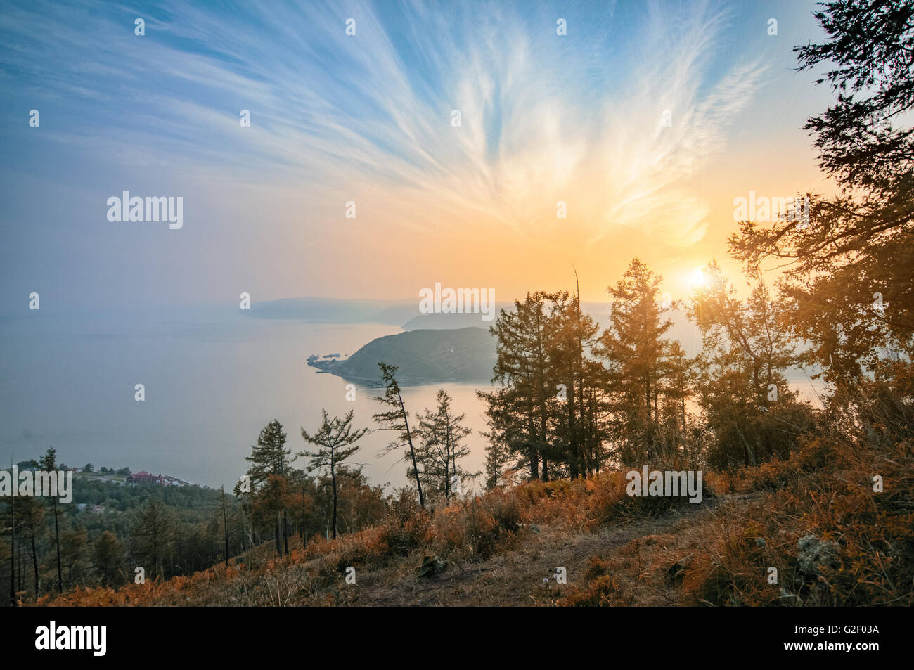 View from Chersky stone hill, lake Baikal, Siberia, Russia. Scenery ...
