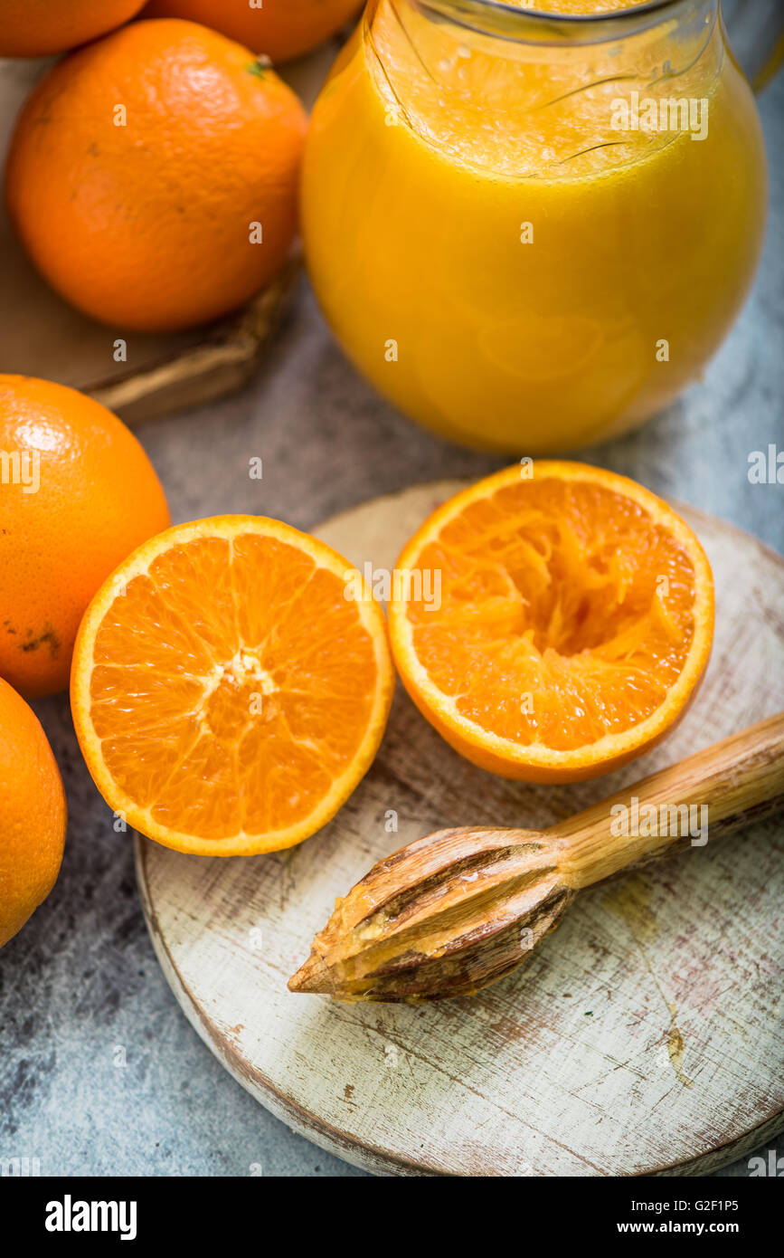 hand squeezed orange juice and ingredients Stock Photo - Alamy
