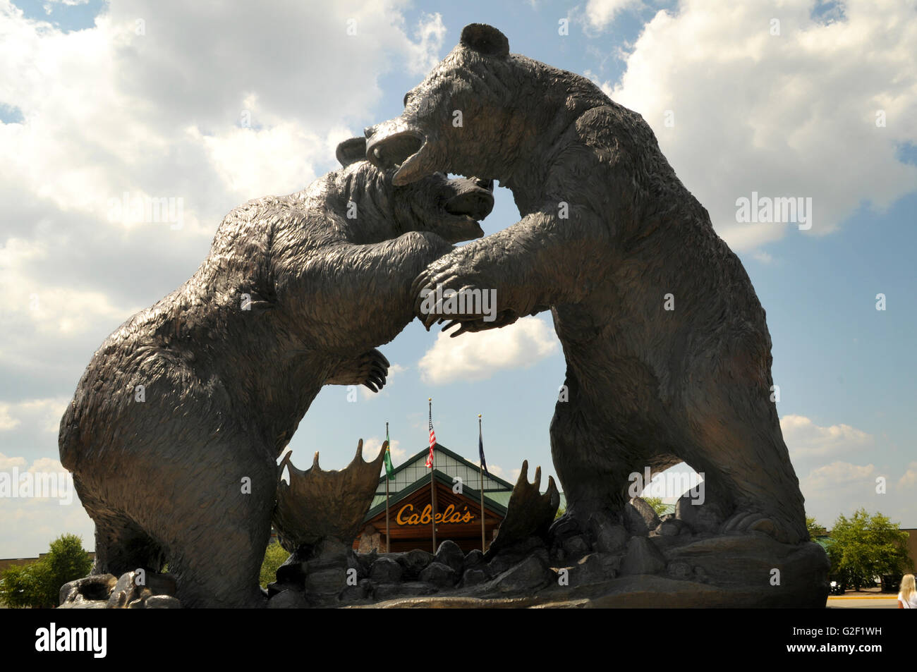 display of 2 20 foot high bears wrestling in the parking lot of ...