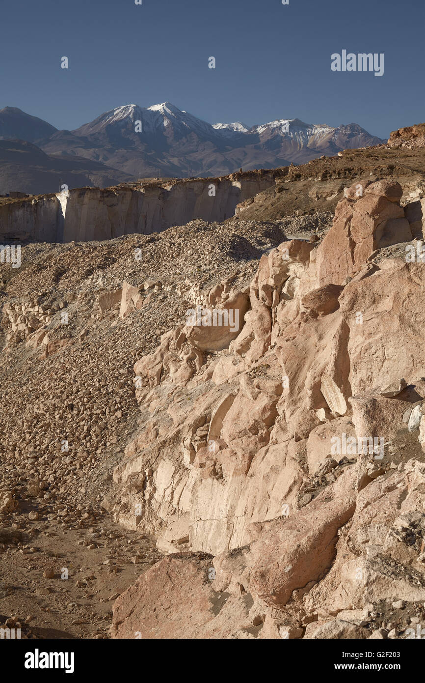 The famous sillar stone quarry, Peru. A light coloured volcanic rock ...