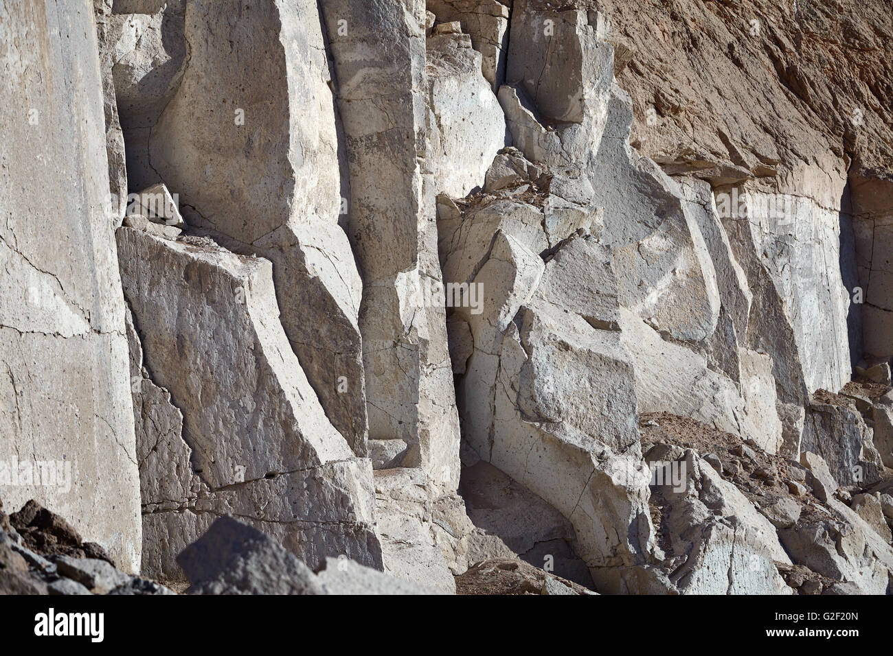The famous sillar stone quarry, Peru. A light coloured volcanic rock ...