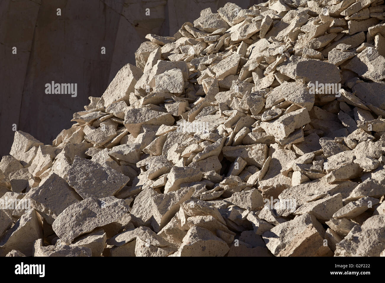 The famous sillar stone quarry, Peru. A light coloured volcanic rock ...
