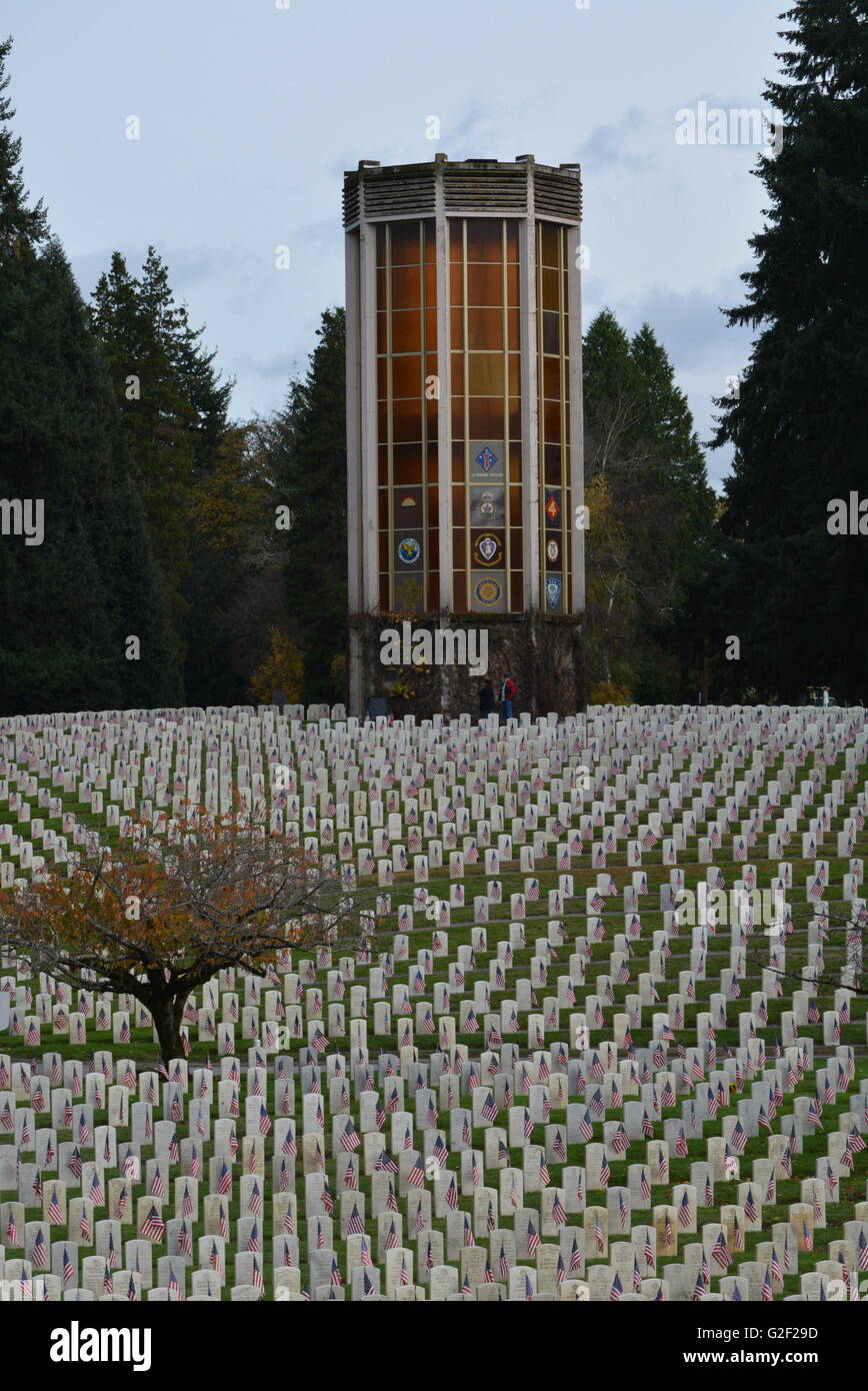 The Chime Tower stands amidst the markers of American war hero's in ...
